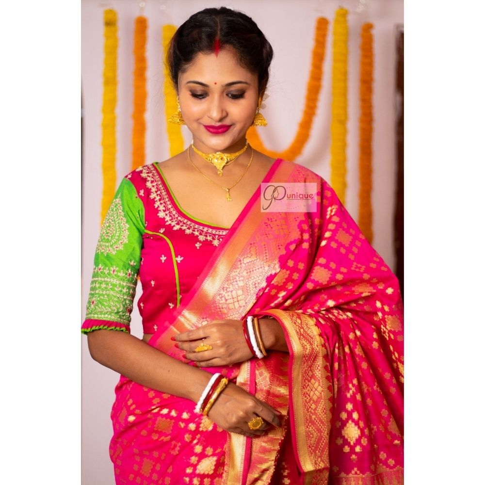 Magenta Parrot Green Golden Kolka Aari Blouse - GoUnique