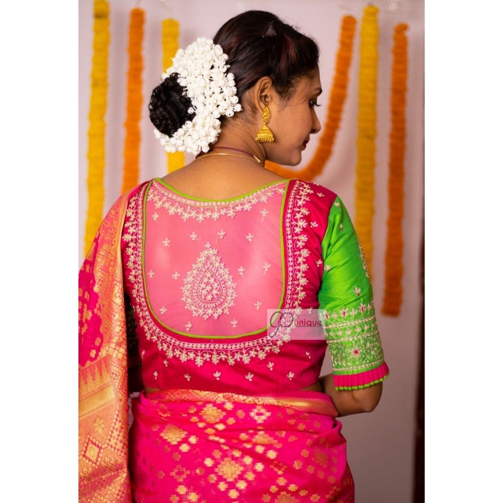 Magenta Parrot Green Golden Kolka Aari Blouse - GoUnique