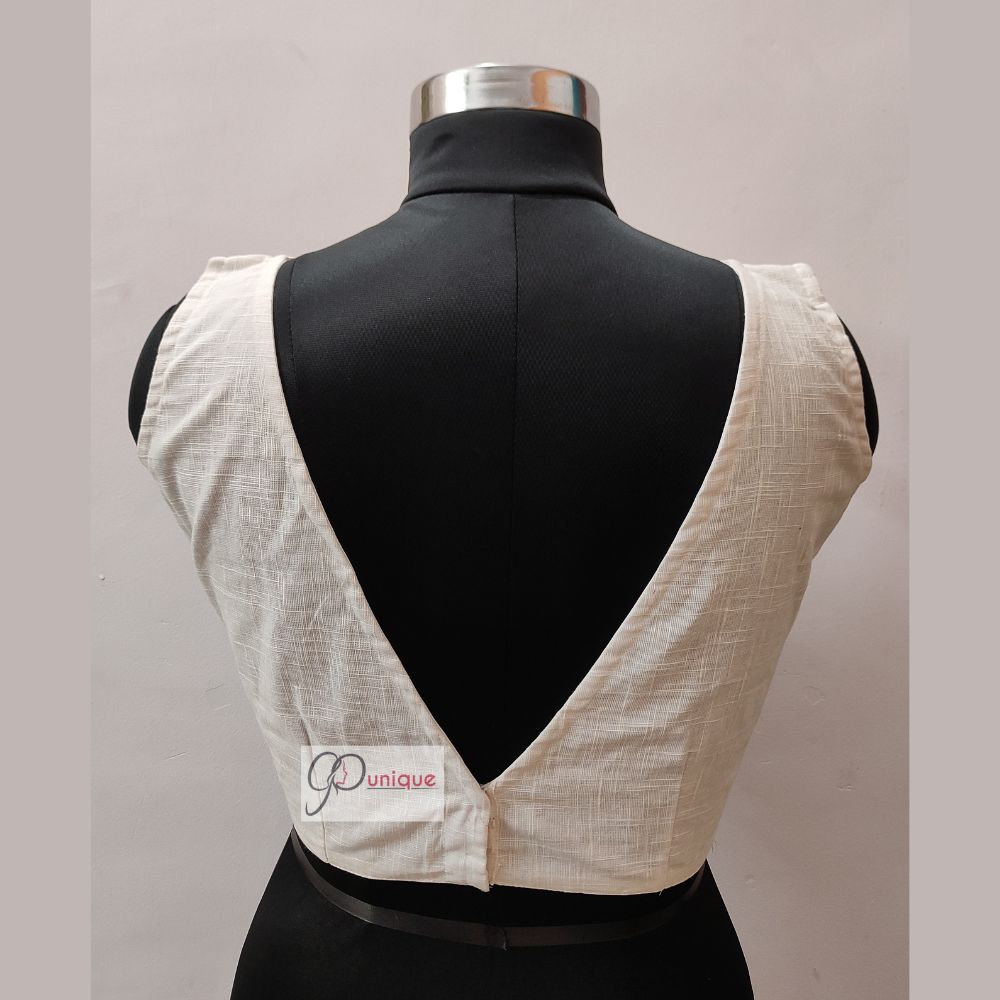 White Hand Embroidery (Aari Work) Sleeveless Blouse Design - GoUnique